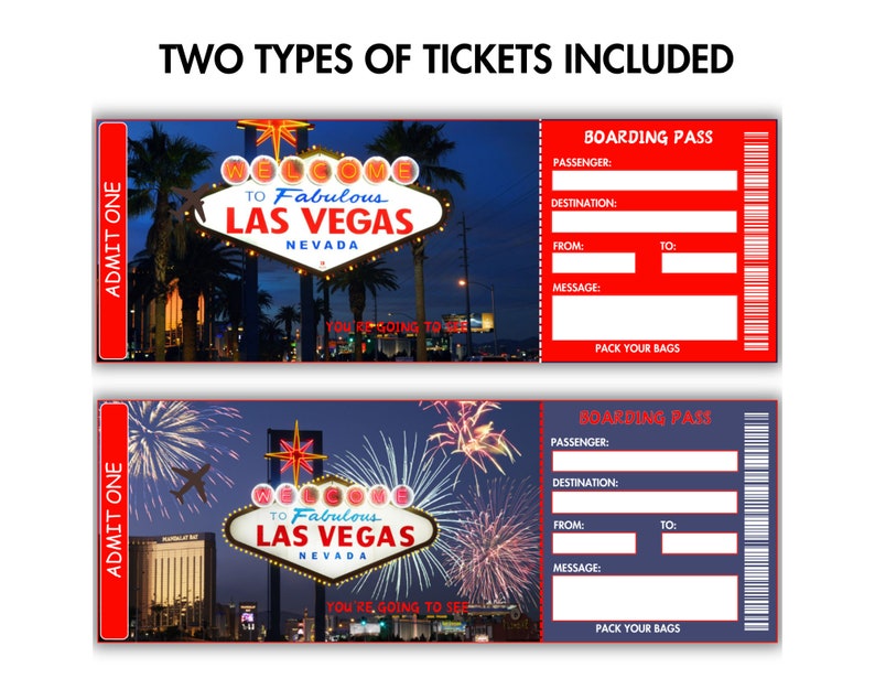 Plantilla editable de boletos de Las Vegas, boleto de viaje sorpresa ...