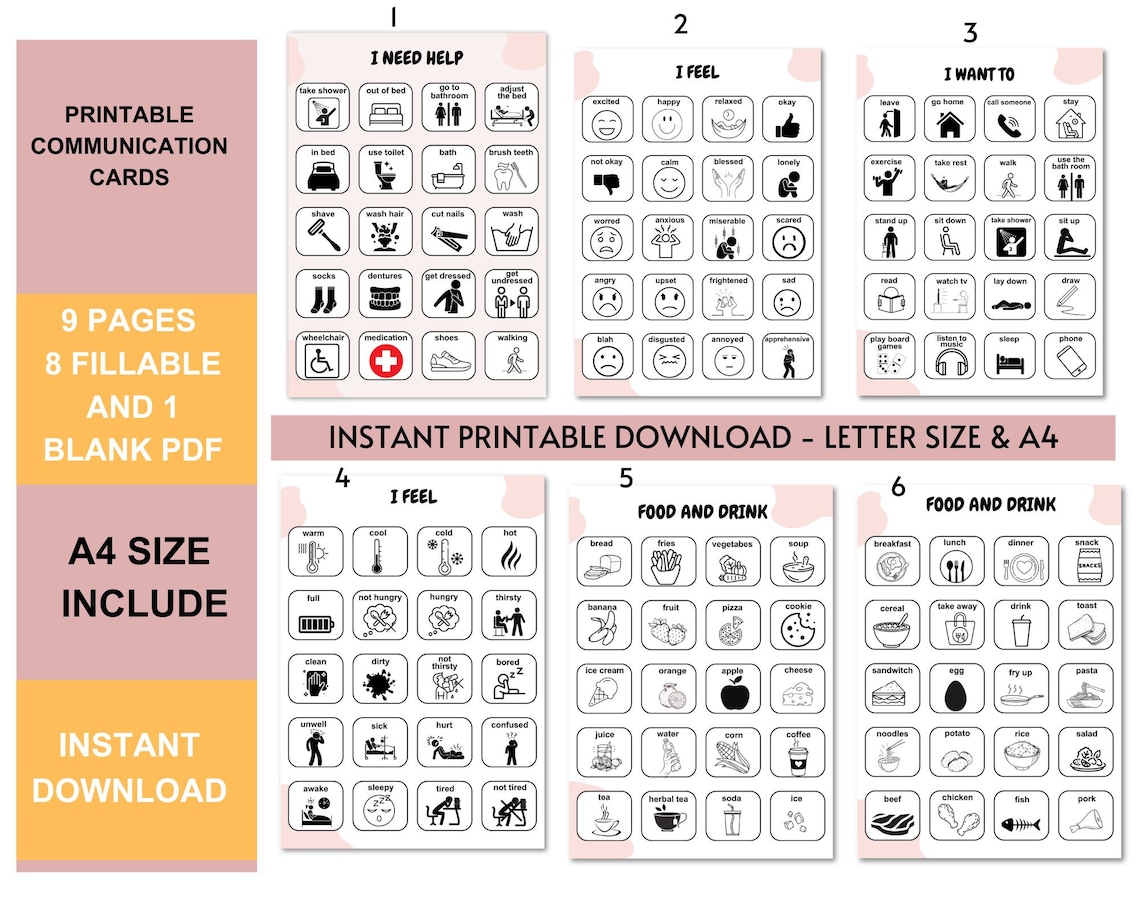 Basic Communication Board Template for Kids, Language Board, Non Verbal ...