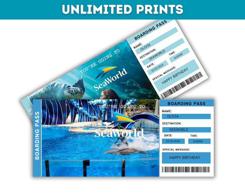 Editable Seaworld Trip Ticket Template: Printable Surprise Gift ...