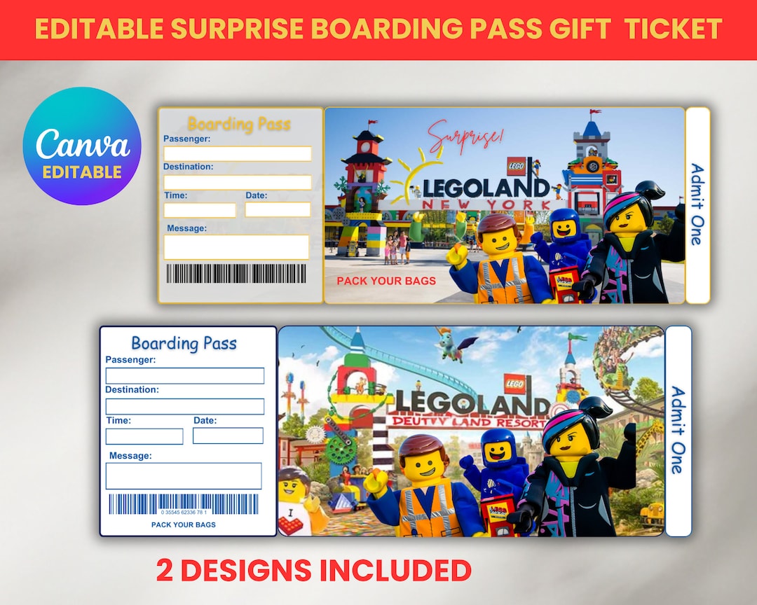 Editable Legoland Theme Park Boarding Pass Ticket, Vacation Trip Ticket ...