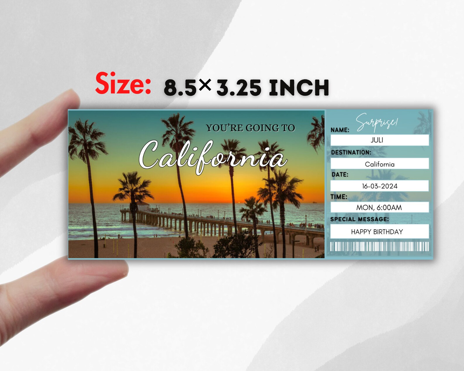 Printable California Surprise Trip Ticket: Editable Boarding Pass ...
