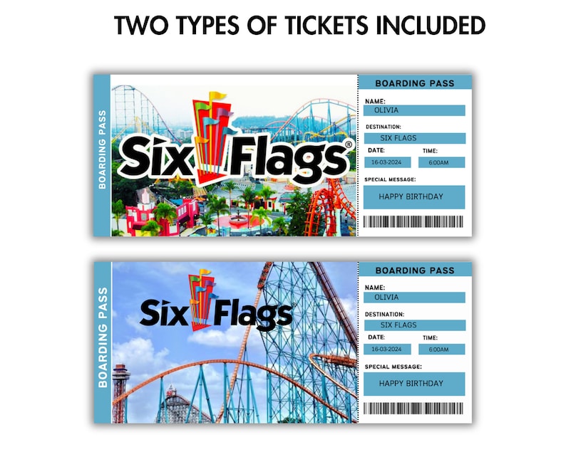 Printable Six Flags Surprise Ticket: Editable Boarding Pass (PDF) - Etsy