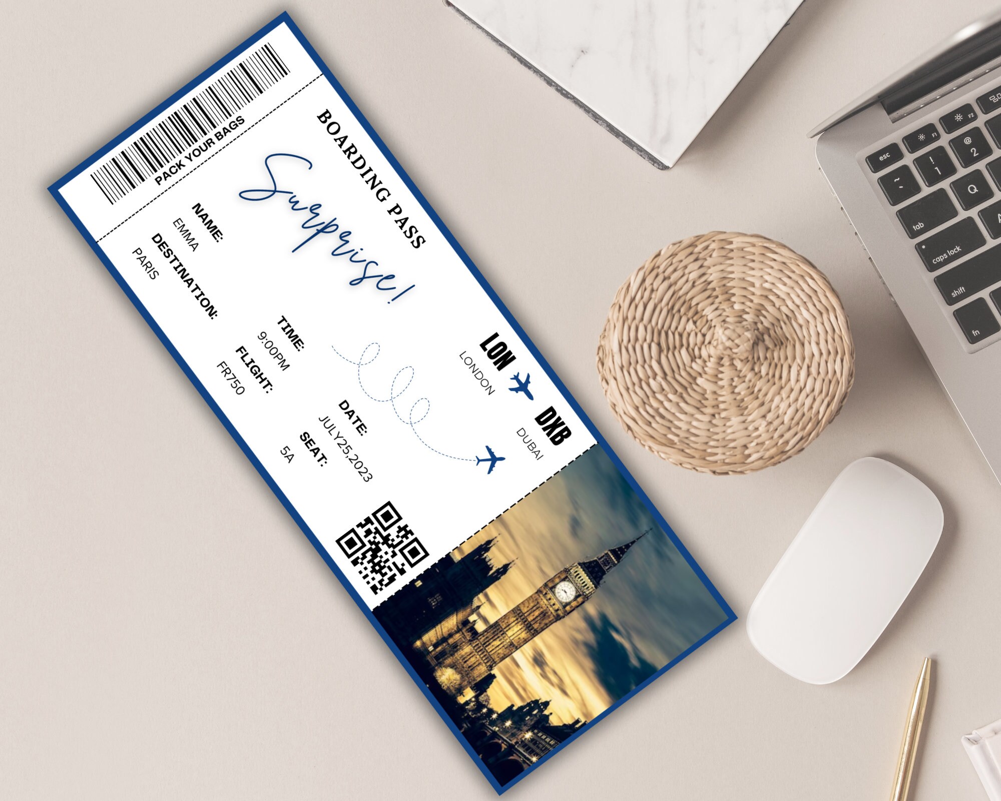 Editable Boarding Pass Template, Printable Personalized Airline Ticket ...