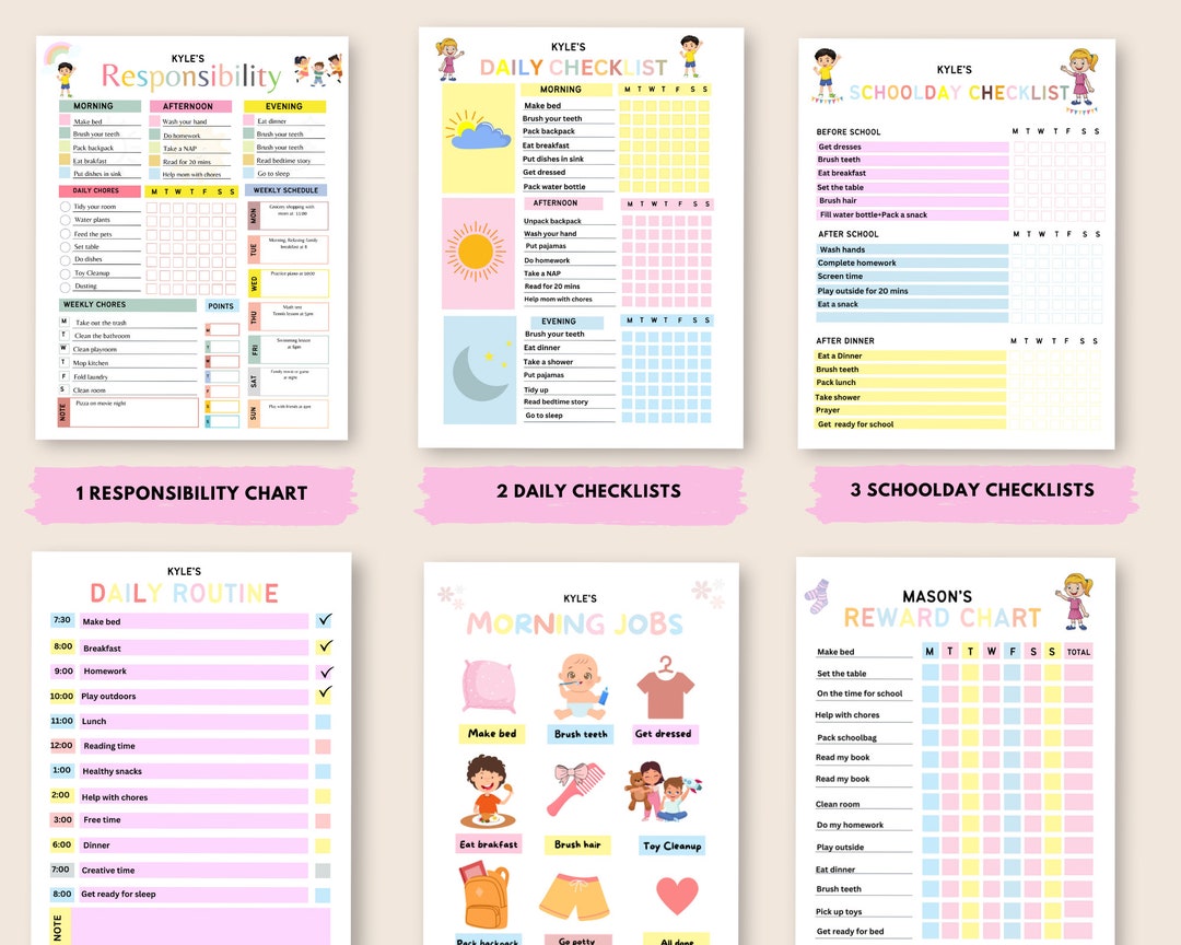Editable Kids Chore Chart, Responsibility Chart, Chore Chart for Kids ...