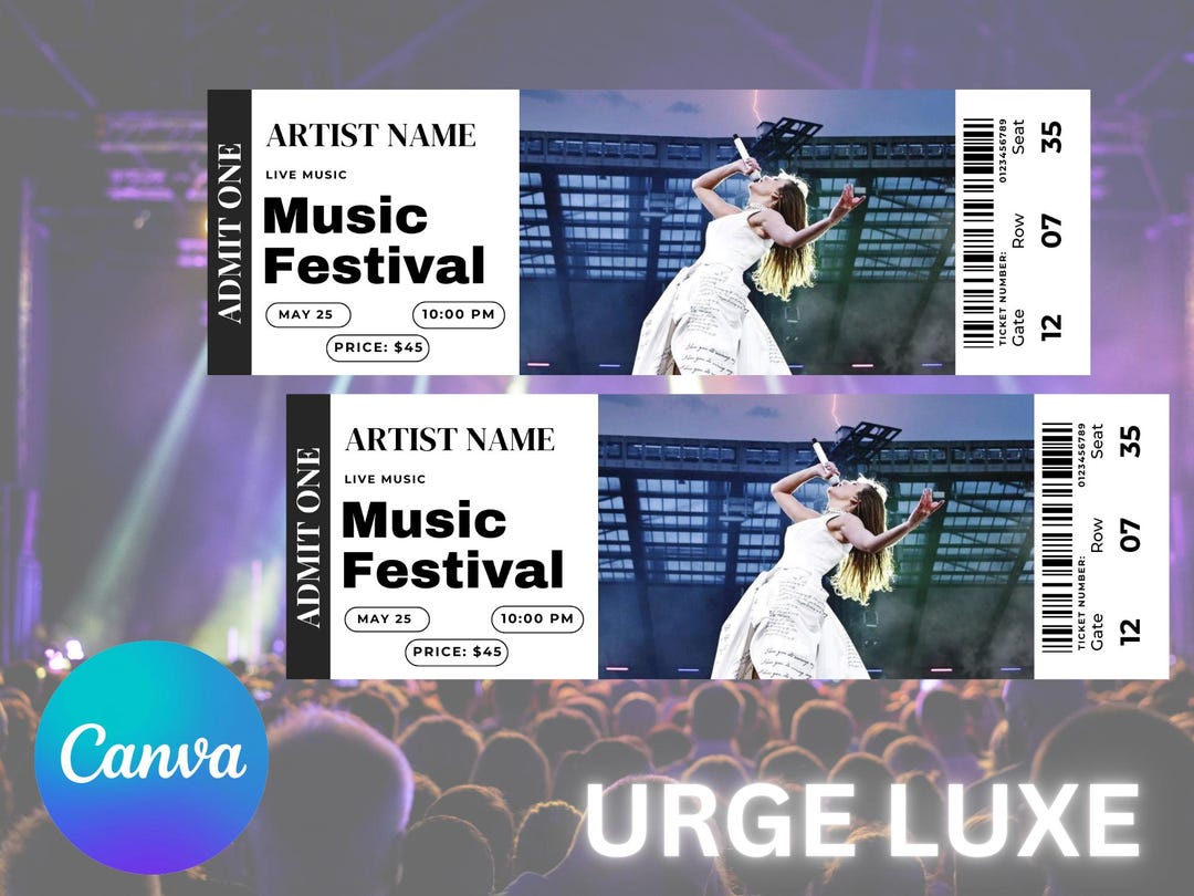 Editable Fake Concert Ticket Canva Template, Printable Concert Tickets ...