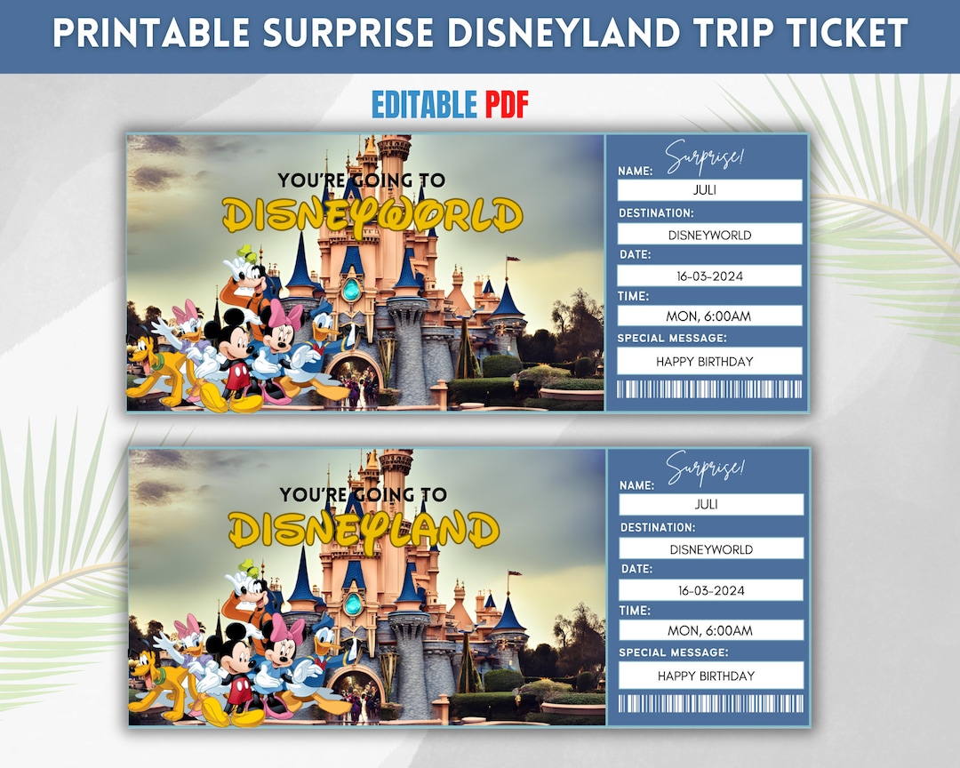 Printable Disneyland Surprise Ticket Template, Disneyworld Ticket ...