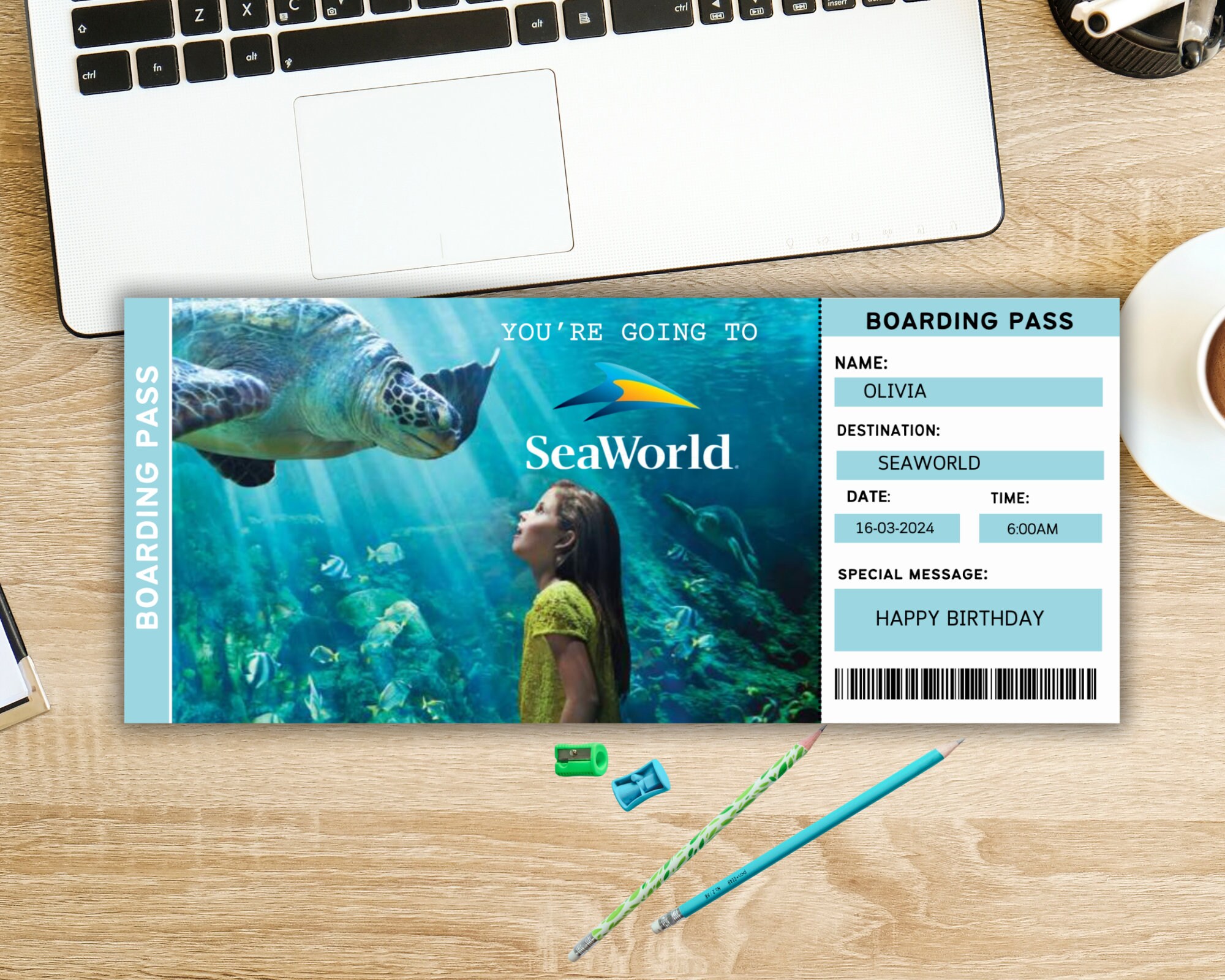 Editable Seaworld Trip Ticket Template: Printable Surprise Gift ...