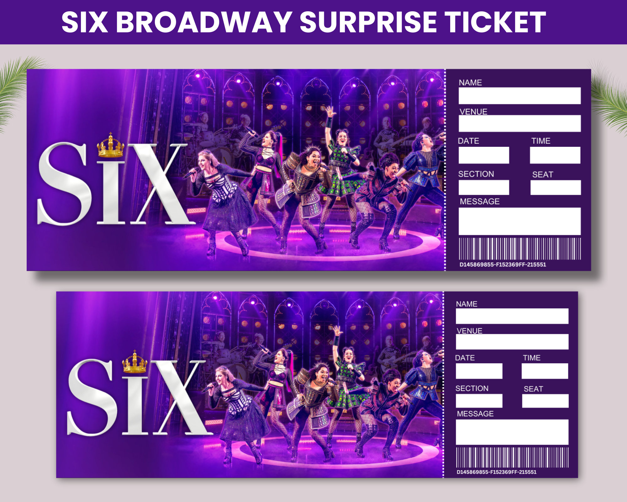 Editable Six Musical Broadway Surprise Ticket Template, Printable Six ...