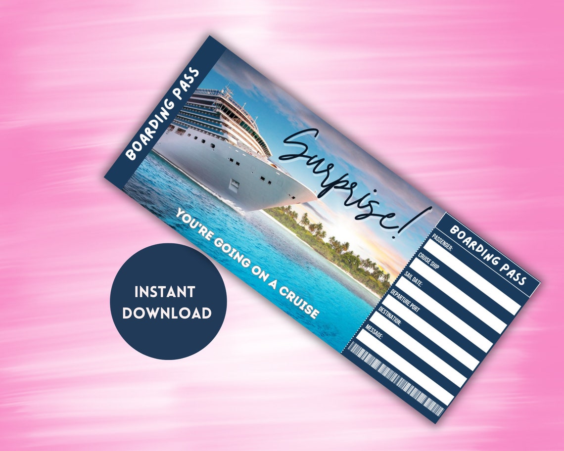 Printable Cruise Ticket Template, Cruise Surprise Ticket, Gift Ticket ...