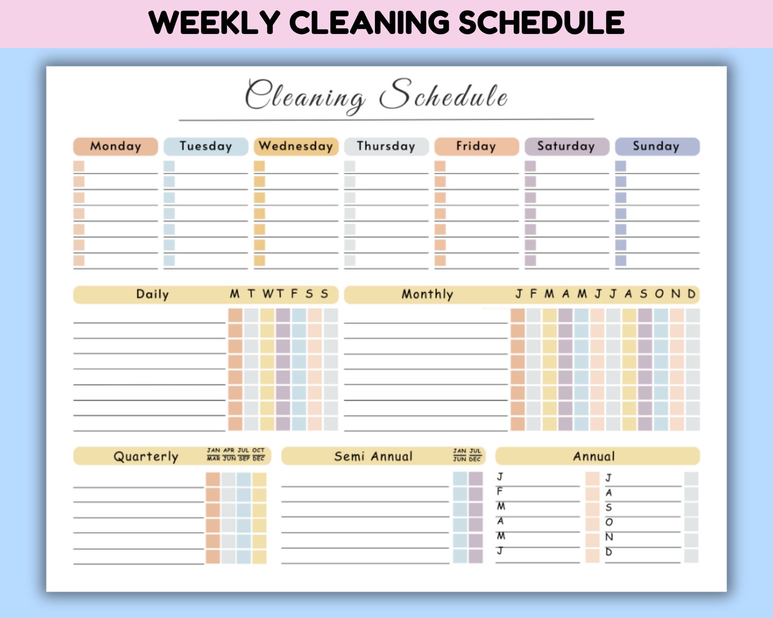 Editable Cleaning Schedule Template, Cleaning Checklist, Cleaning ...