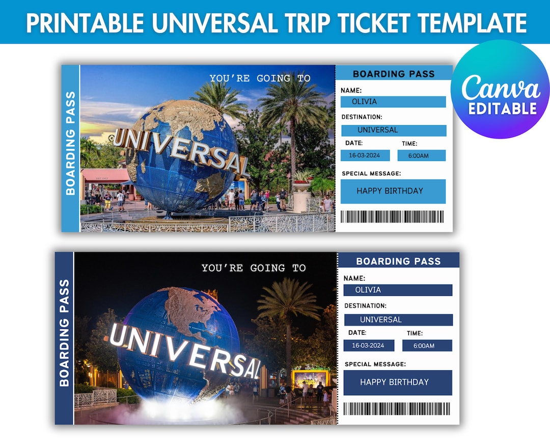 Printable Surprise Universal Trip Ticket, Boarding Pass Ticket ...