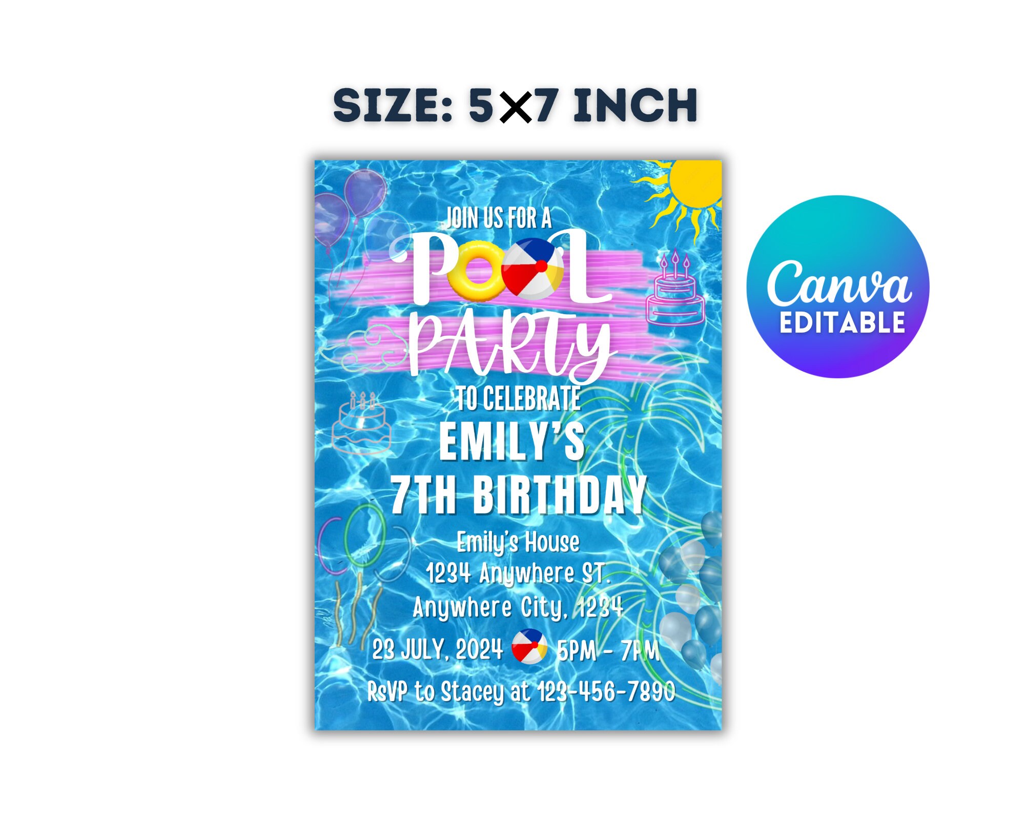 Printable Pool Party Invitation, Summer Birthday Party Evite, Text ...