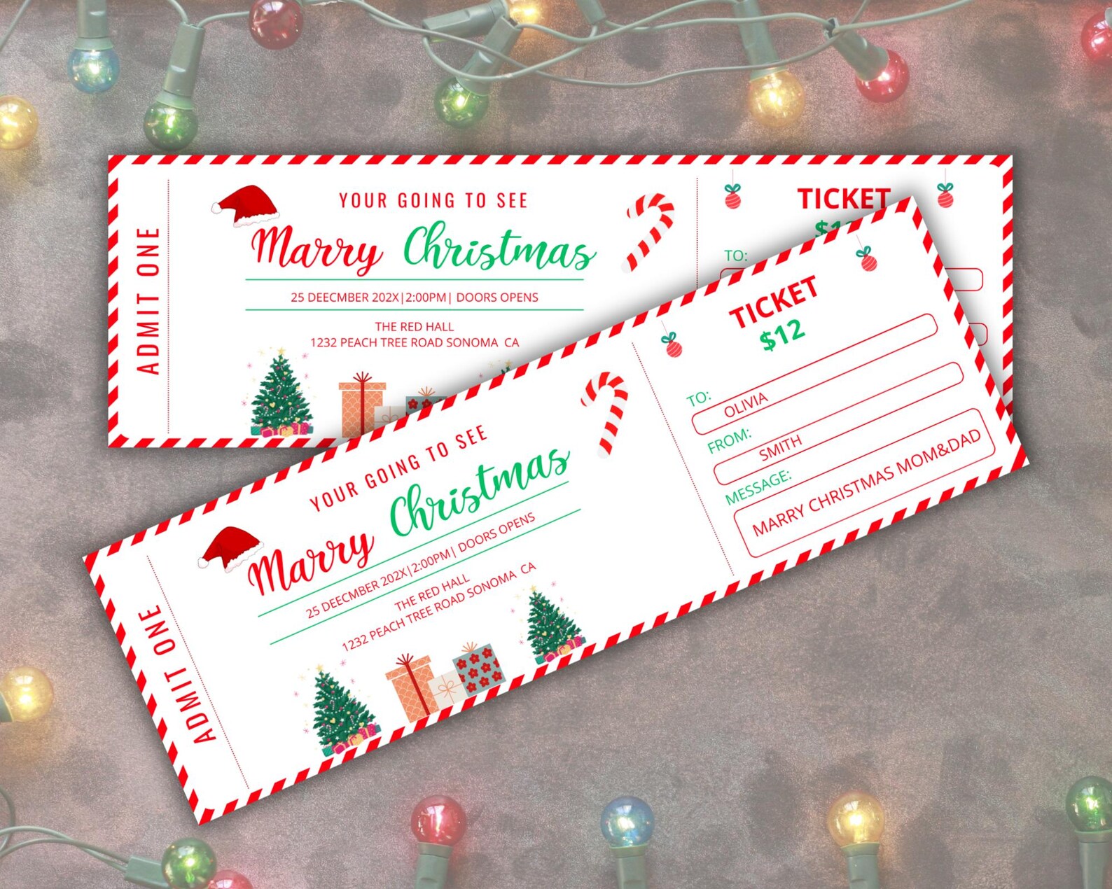 Editable Christmas Concert Ticket Template: Surprise Gift Voucher ...