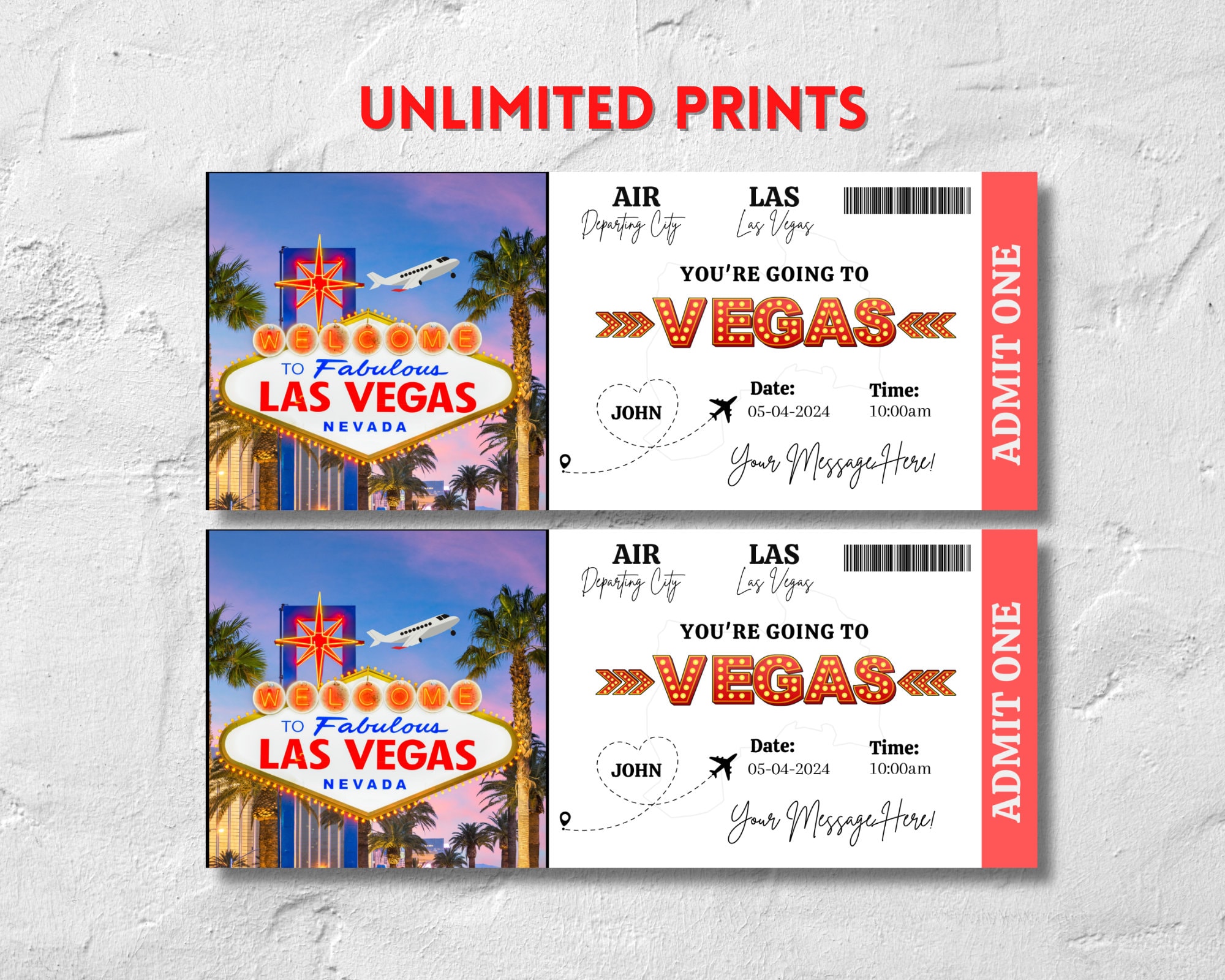 Canva Editable Las Vegas Ticket Template, Vacation Ticket, Surprise ...