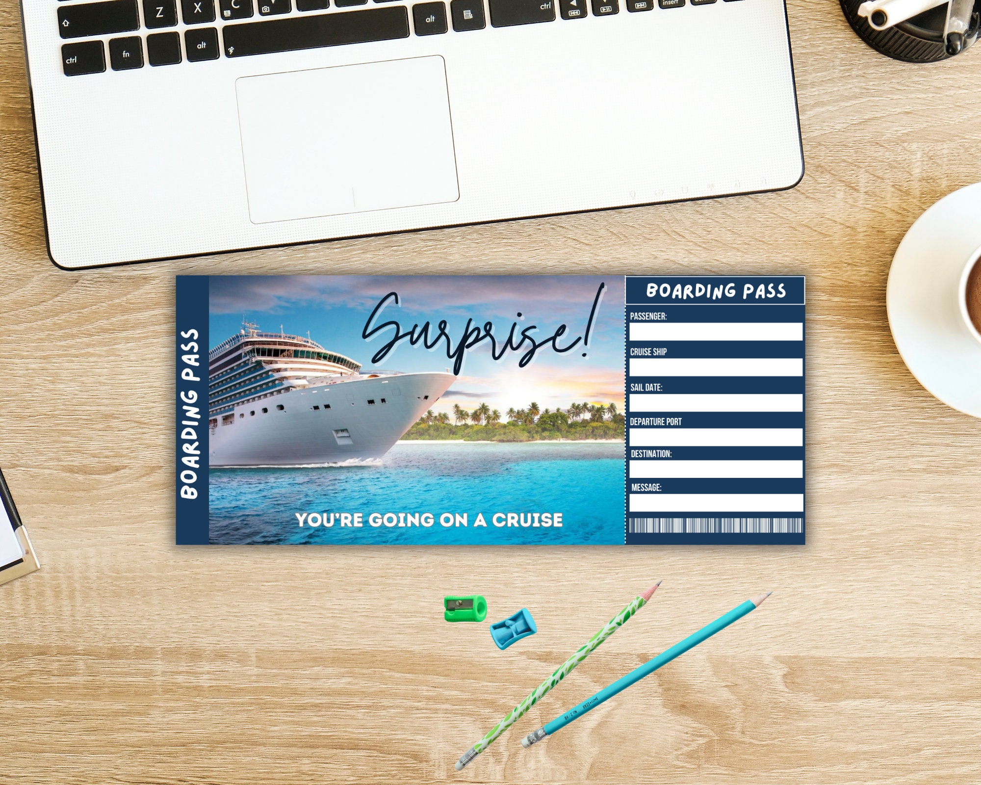 Printable Cruise Ticket Template, Cruise Surprise Ticket, Gift Ticket ...