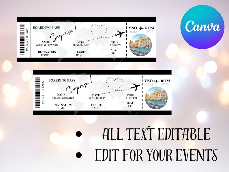 Editable Boarding Pass Template: Surprise Trip Ticket (digital Download ...