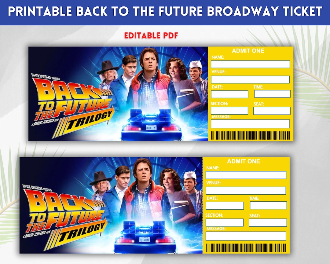 Printable Back to the Future Ticket: Surprise Event, Editable Gift (PDF ...