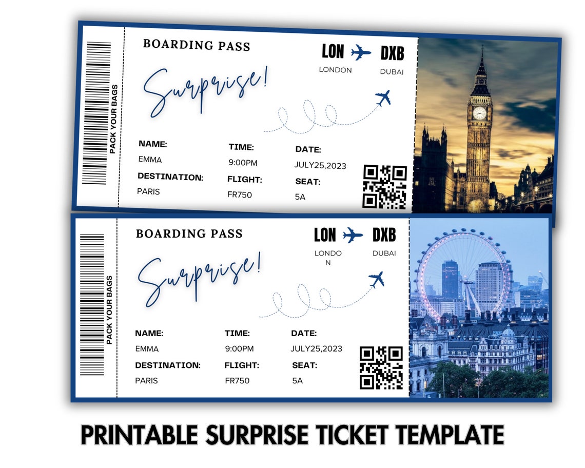 Editable Boarding Pass Template, Printable Personalized Airline Ticket ...