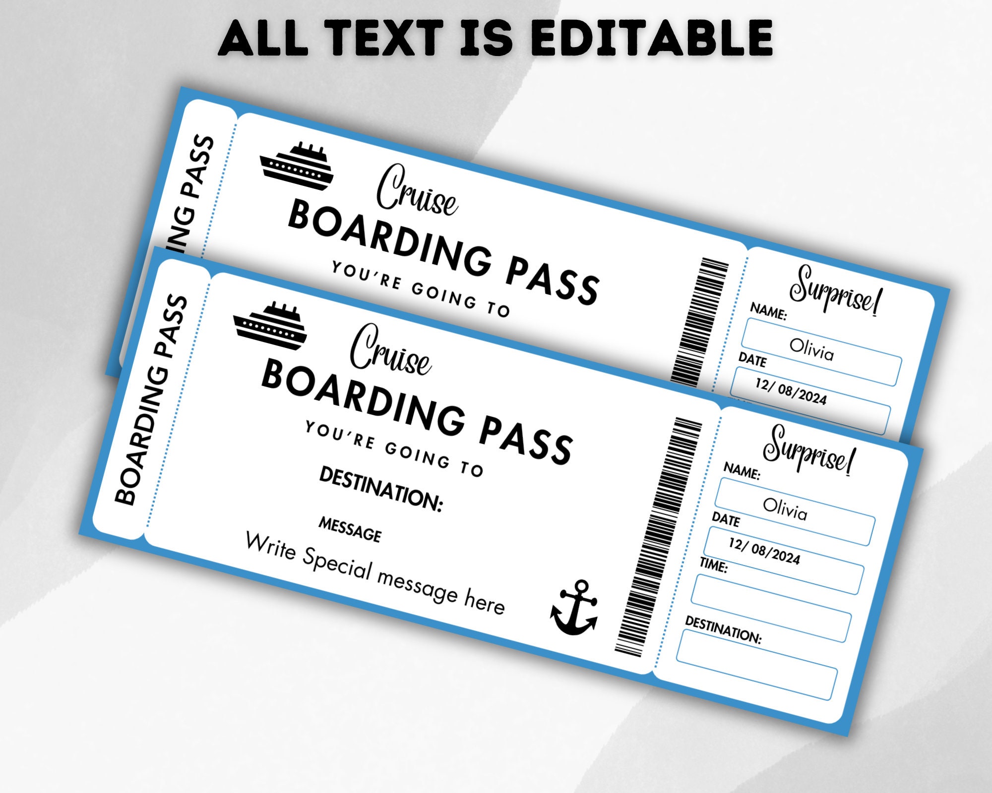 Printable Cruise Boarding Pass Ticket: Surprise Gift (canva Editable ...