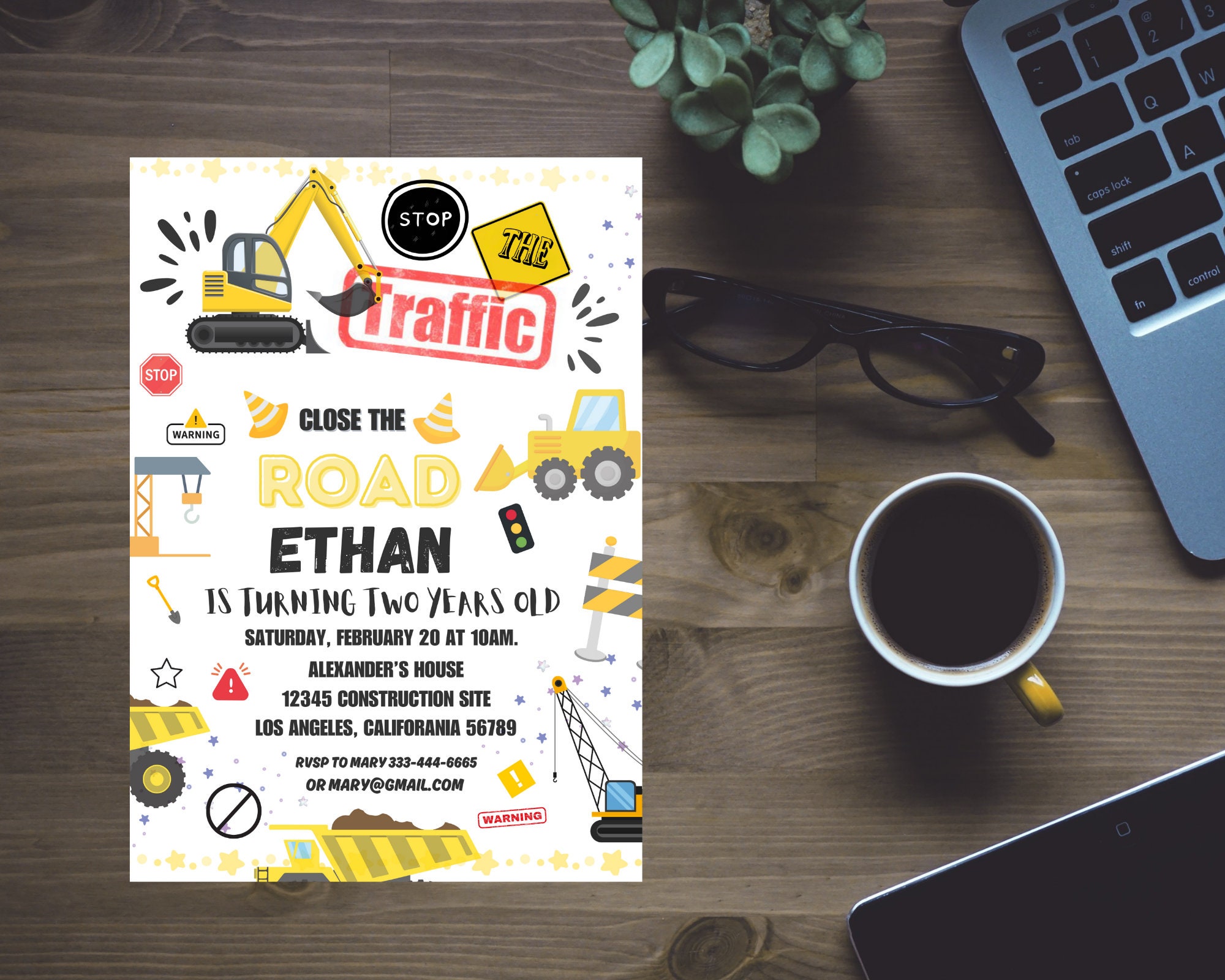 Editable Construction Invitation, Construction Birthday Invitation ...