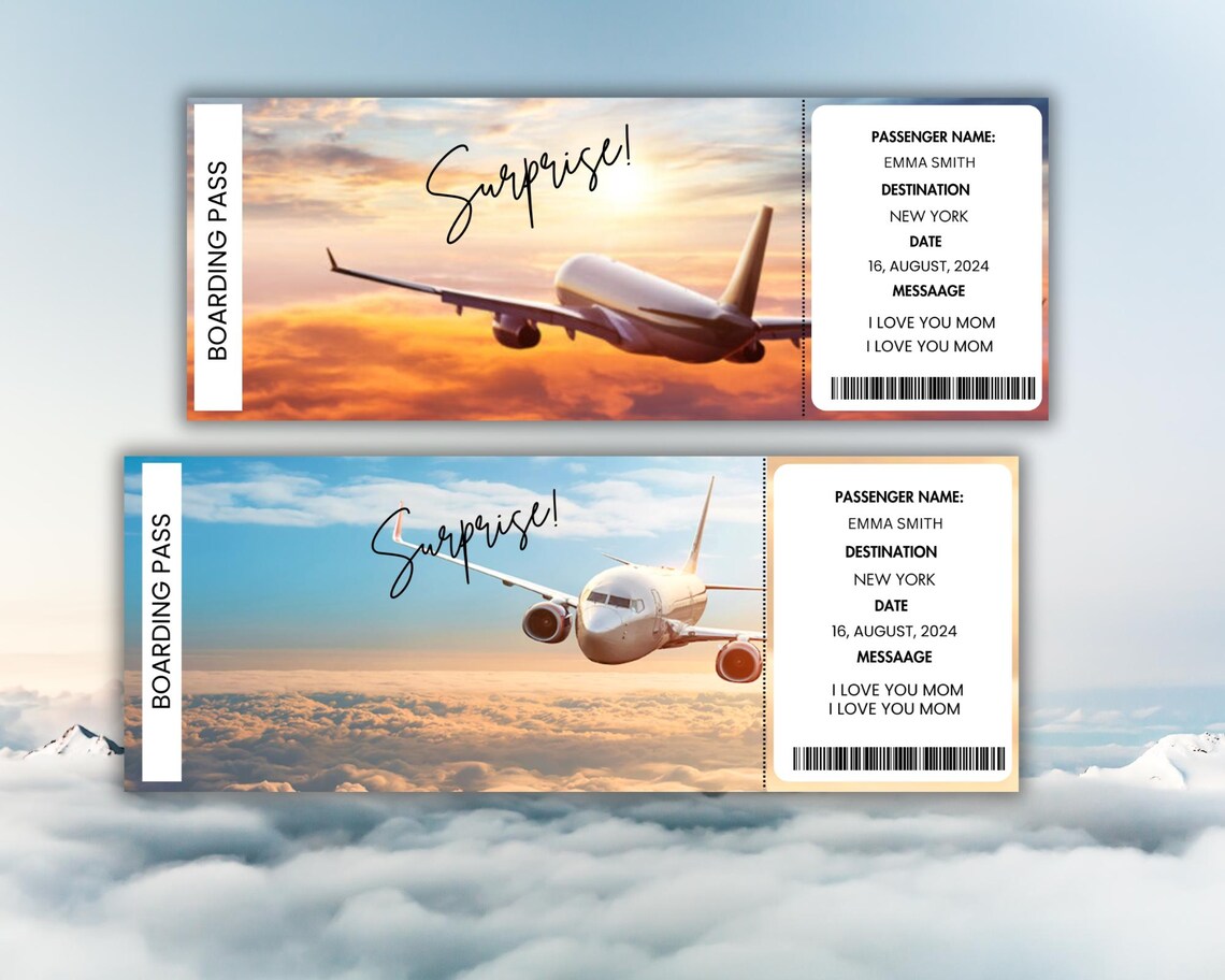Editable Boarding Pass Template: DIY Printable Airline Ticket (digital ...