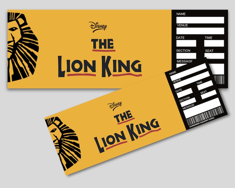 Editable the Lion King Broadway Ticket Template Printable Musical ...