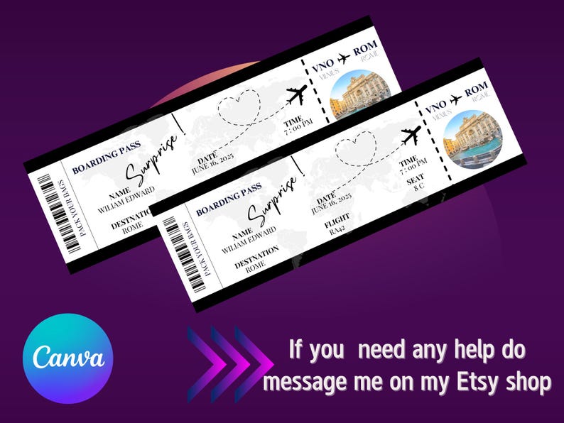 Editable Boarding Pass Template: Surprise Trip Ticket (digital Download ...