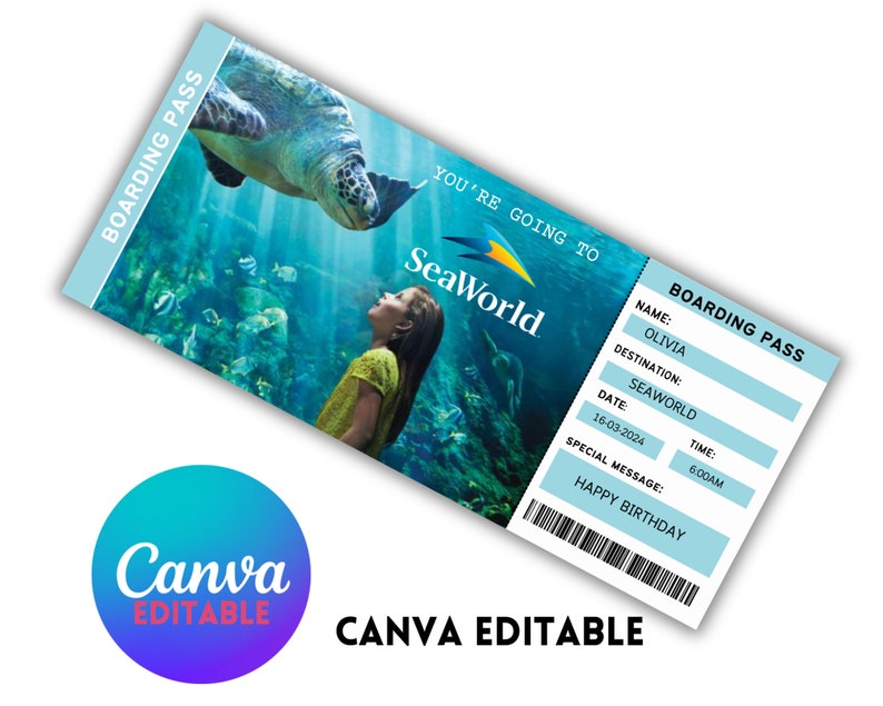 Editable Seaworld Trip Ticket Template: Printable Surprise Gift ...