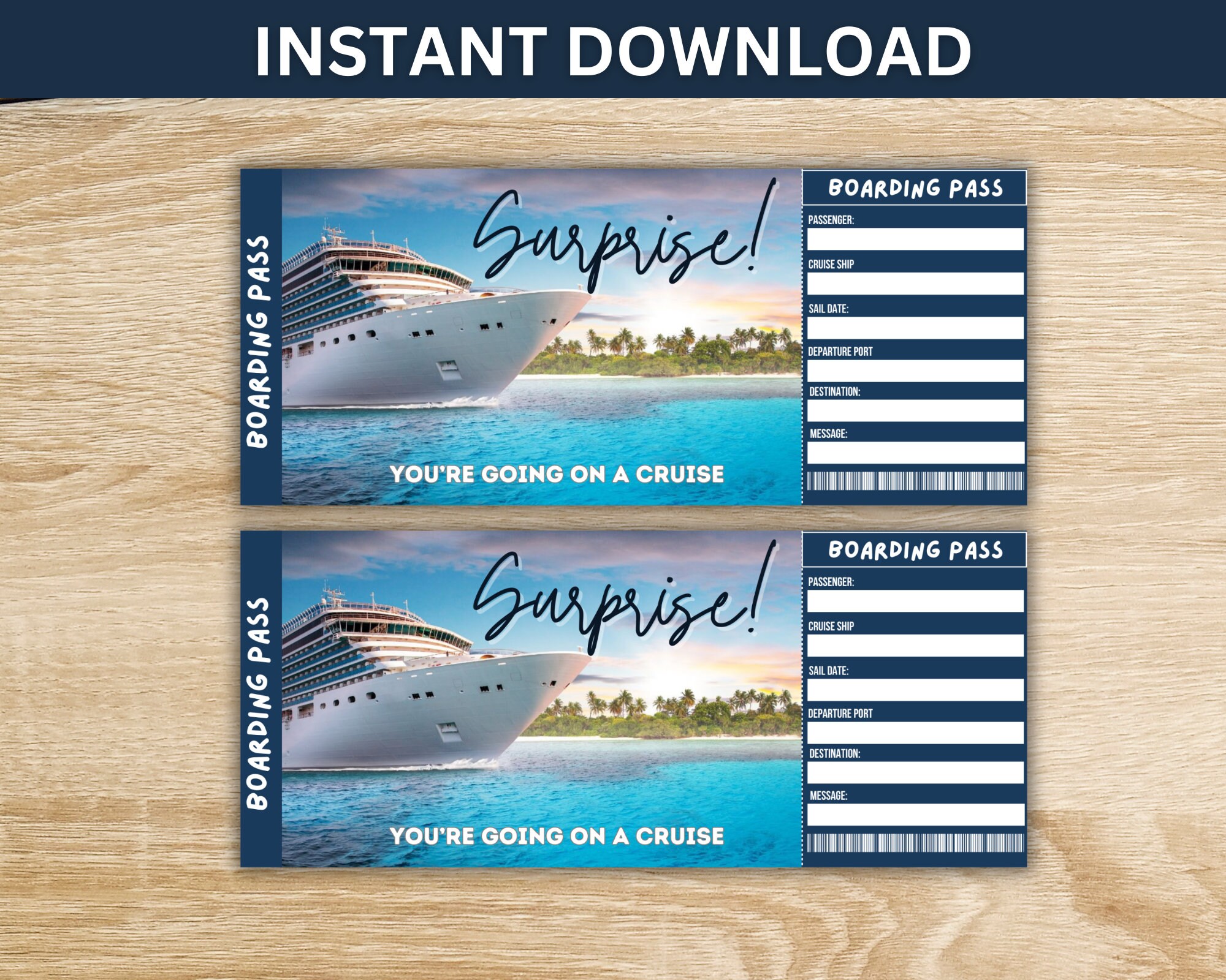 Printable Cruise Ticket Template, Cruise Surprise Ticket, Gift Ticket ...