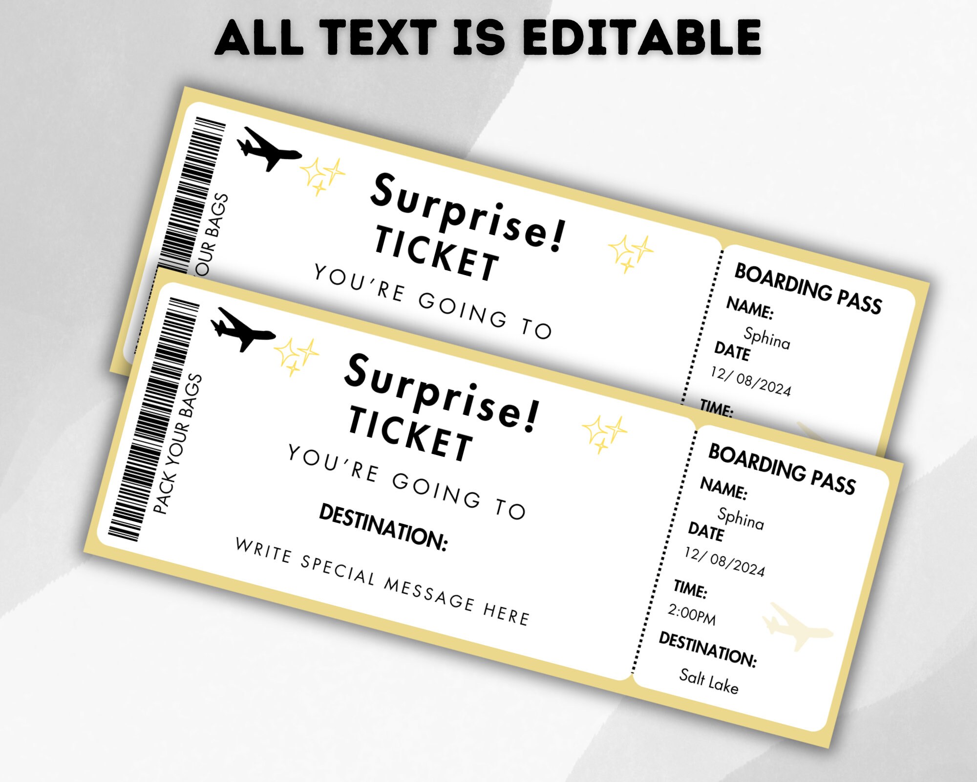 Editable Boarding Pass Template, Printable Personalized Airline Ticket ...