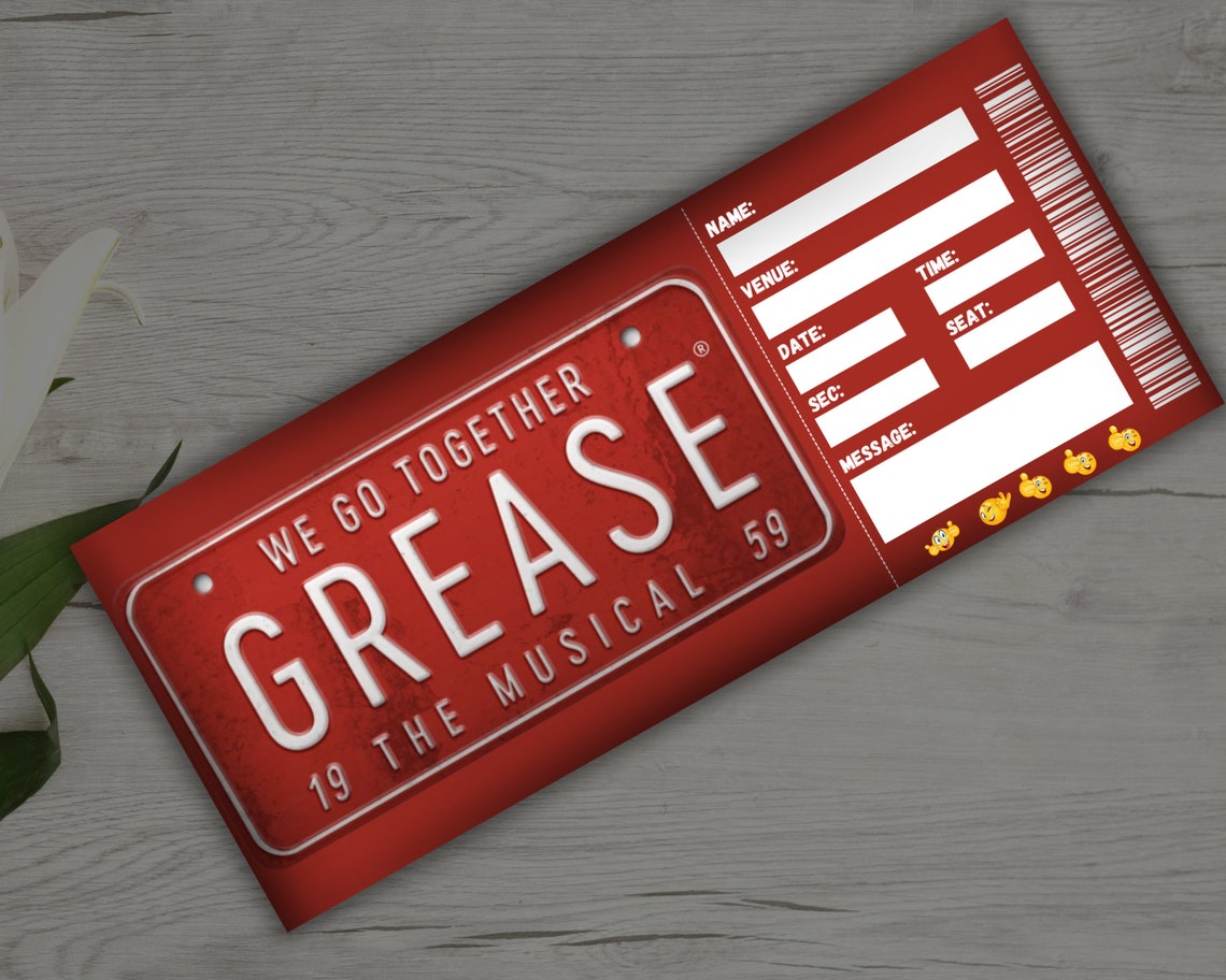 Editable Grease Broadway Surprise Ticket: Printable Musical Theatre ...