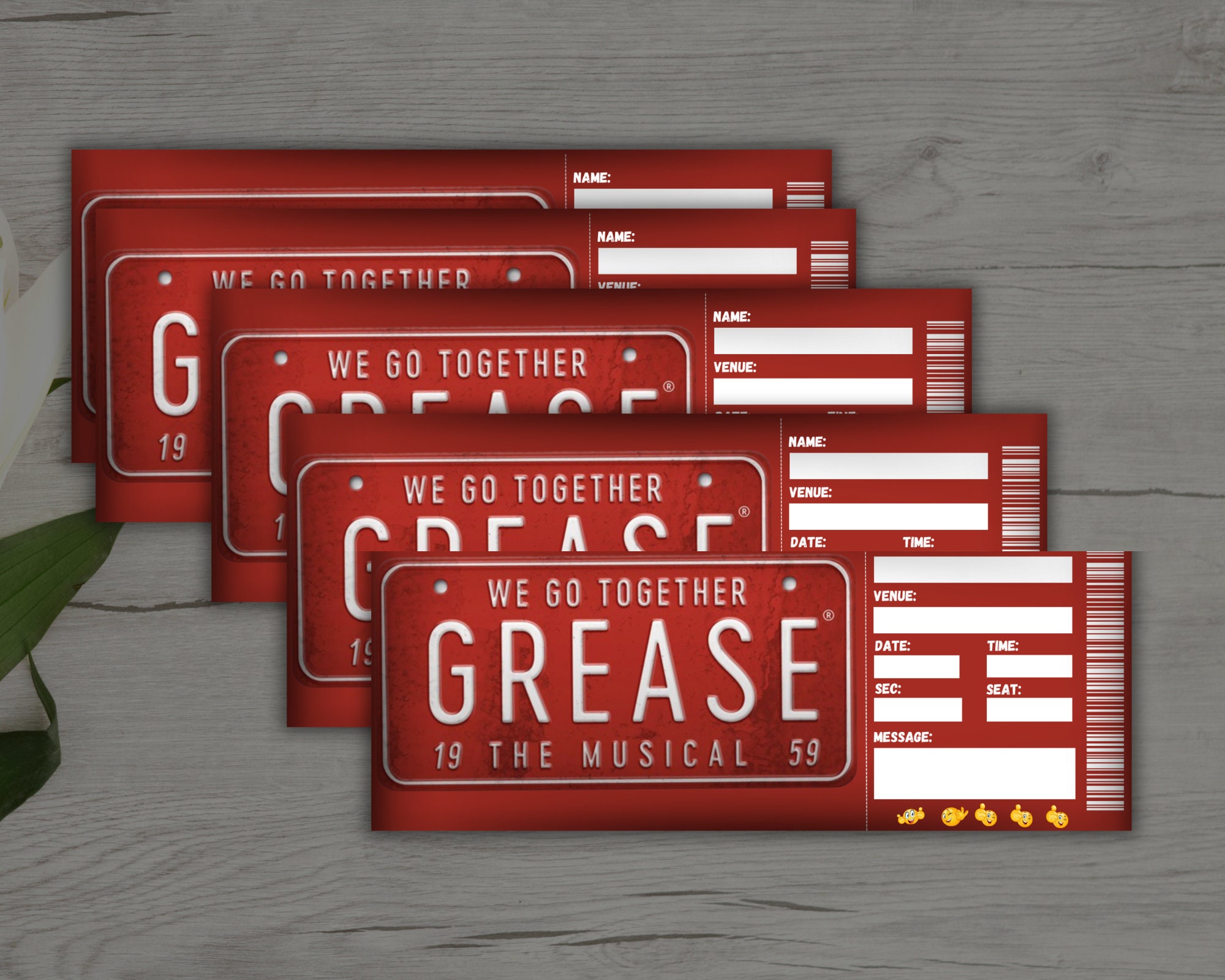 Editable Grease Broadway Surprise Ticket, Printable Ticket Template ...