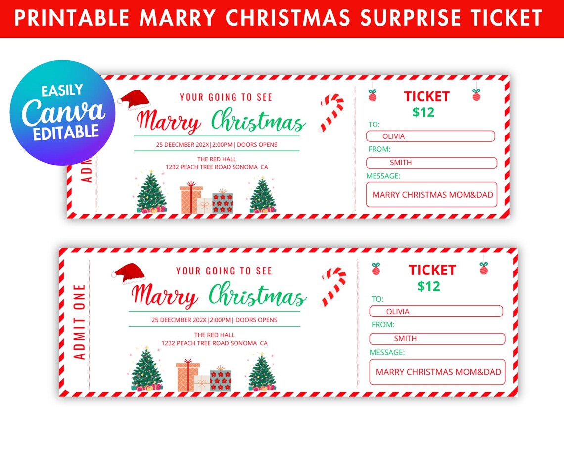 Editable Christmas Concert Ticket Template: Surprise Gift Voucher ...