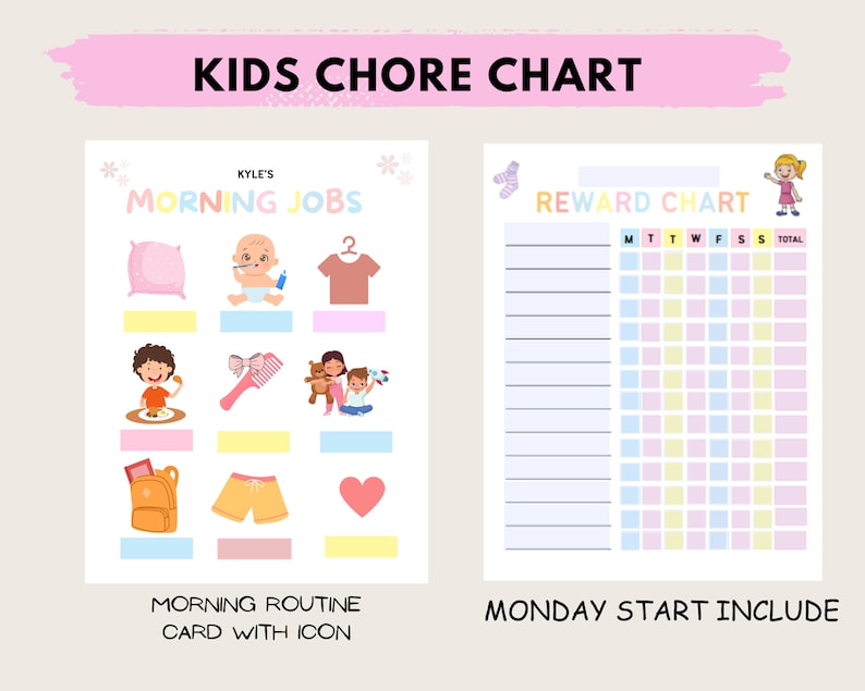 Editable Kids Chore Chart, Responsibility Chart, Chore Chart for Kids ...