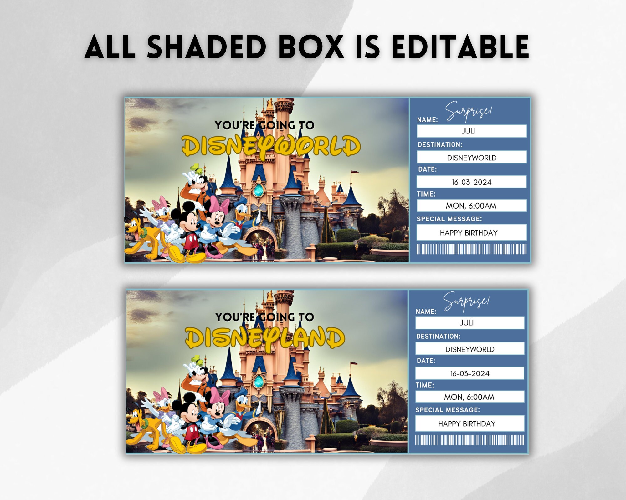 Printable Disneyland Surprise Ticket Template, Disneyworld Ticket ...