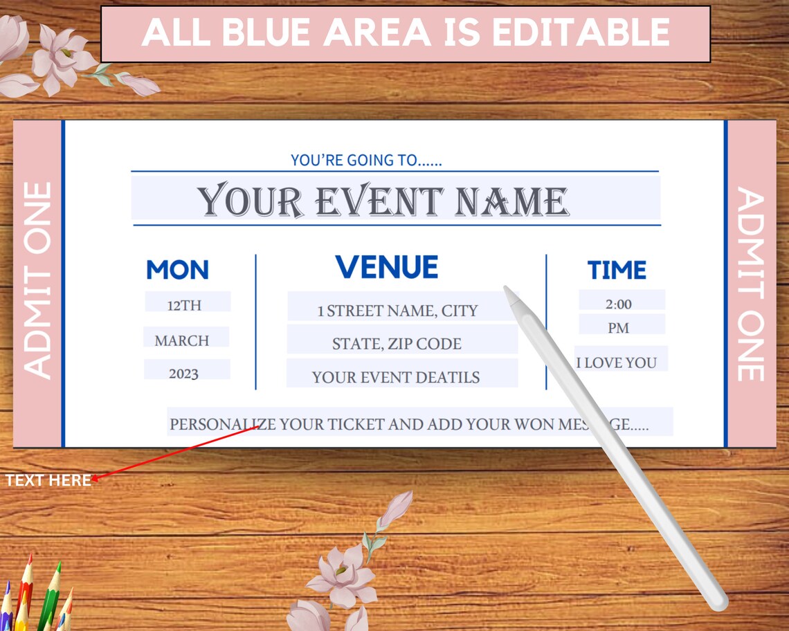 Editable Event Ticket Template Editable Concert Ticket - Etsy