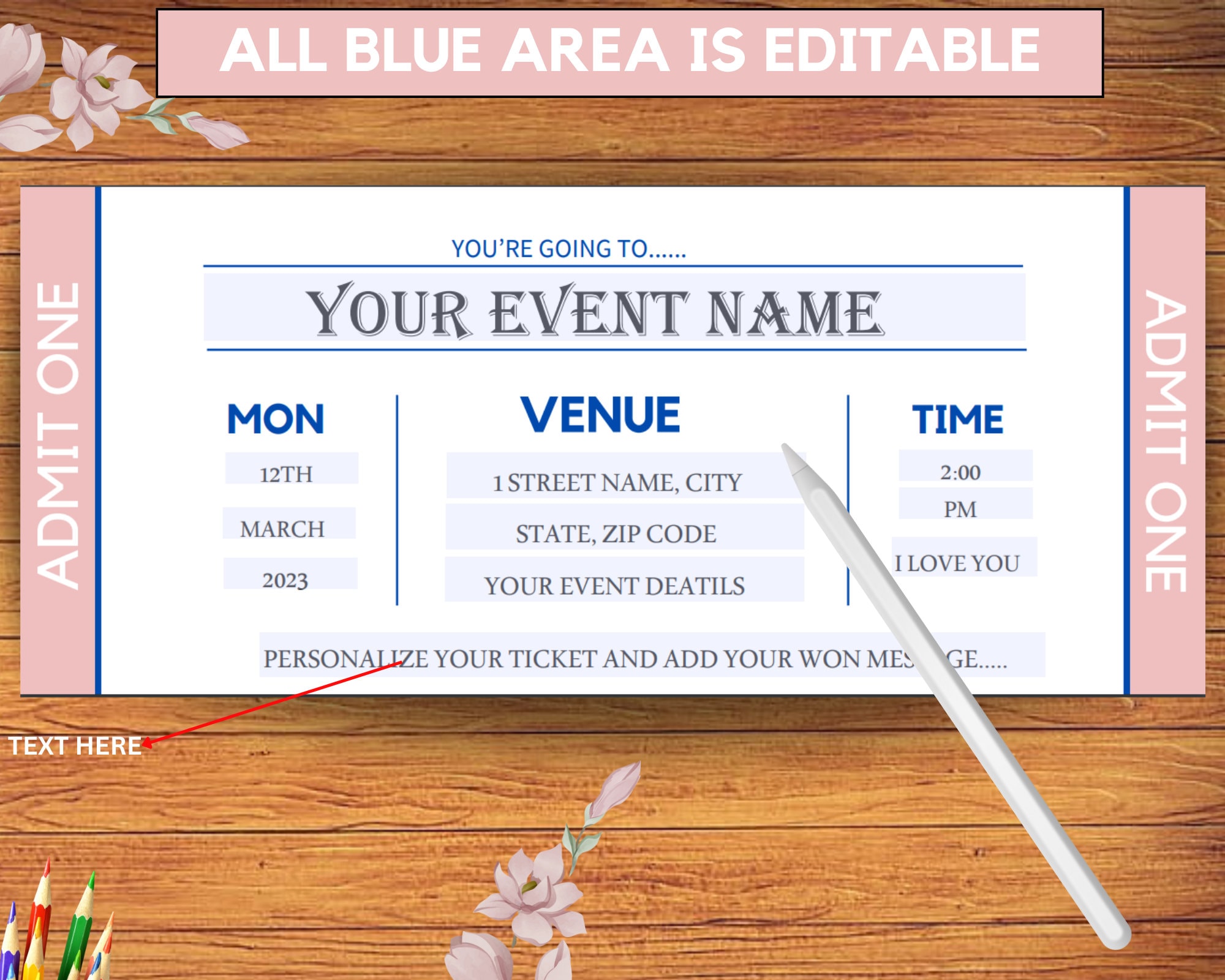 Editable Event Ticket Template Editable Concert Ticket - Etsy