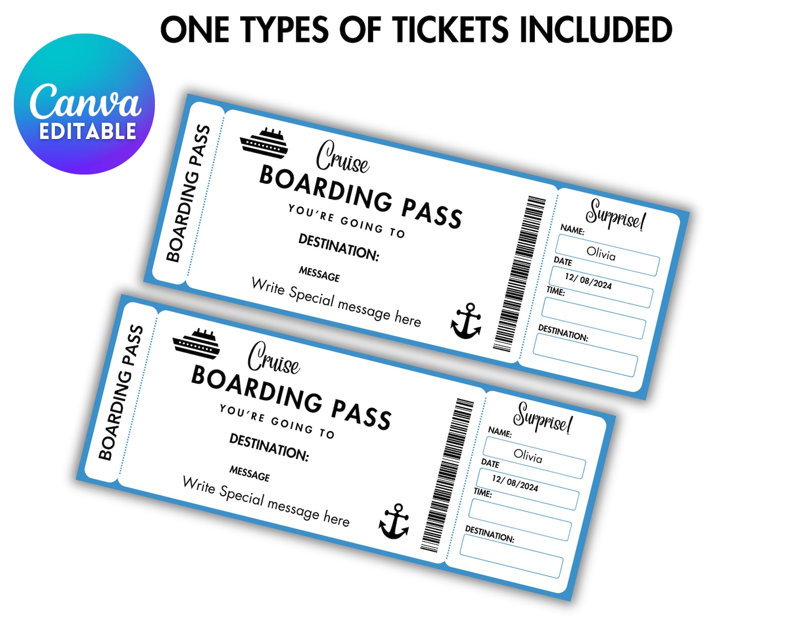 Printable Cruise Boarding Pass Ticket: Surprise Gift (canva Editable ...