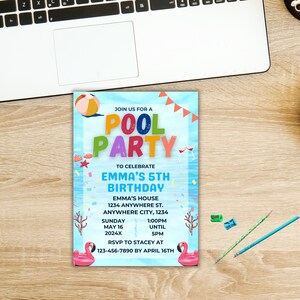 Printable Pool Party Invitation, Summer Birthday Party Evite, Text ...