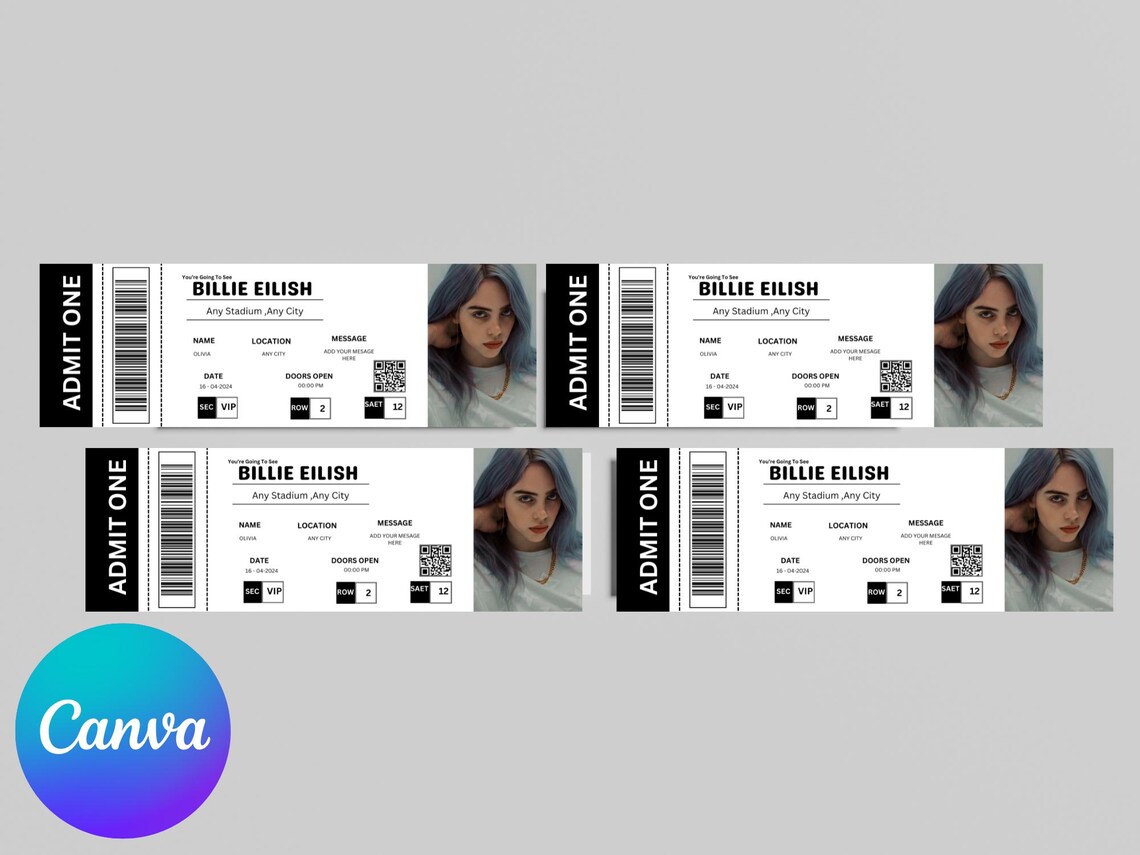Personalized Billie Eilish Concert Ticket Template (digital Download ...