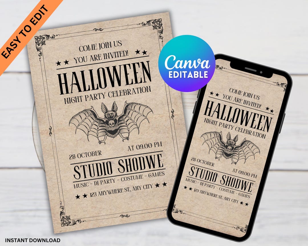 Editable Halloween Invitation Template, Halloween Party Invitation ...