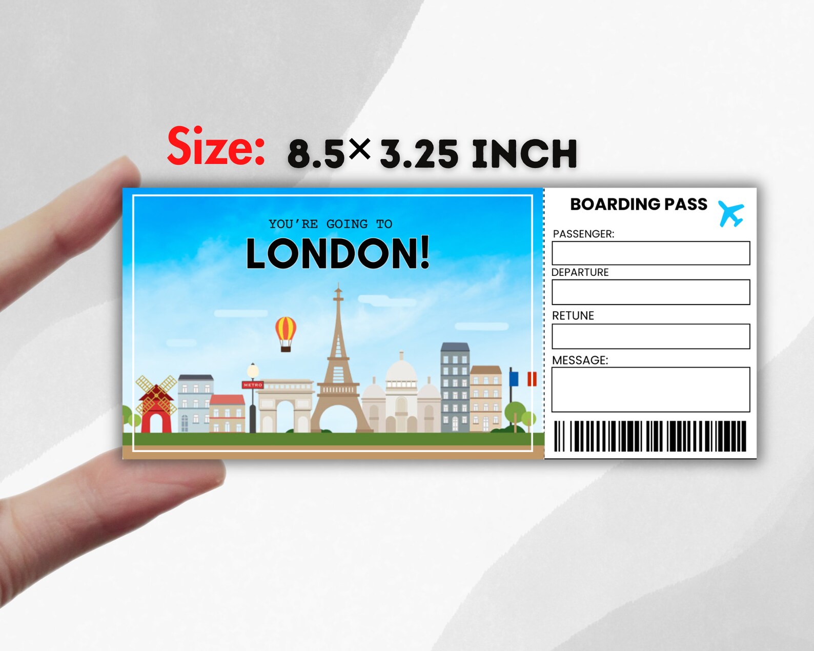 Printable London Boarding Pass Ticket, Surprise Boarding Pass Ticket ...