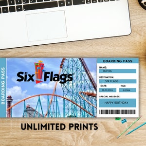 Printable Six Flags Surprise Ticket: Editable Boarding Pass (PDF) - Etsy