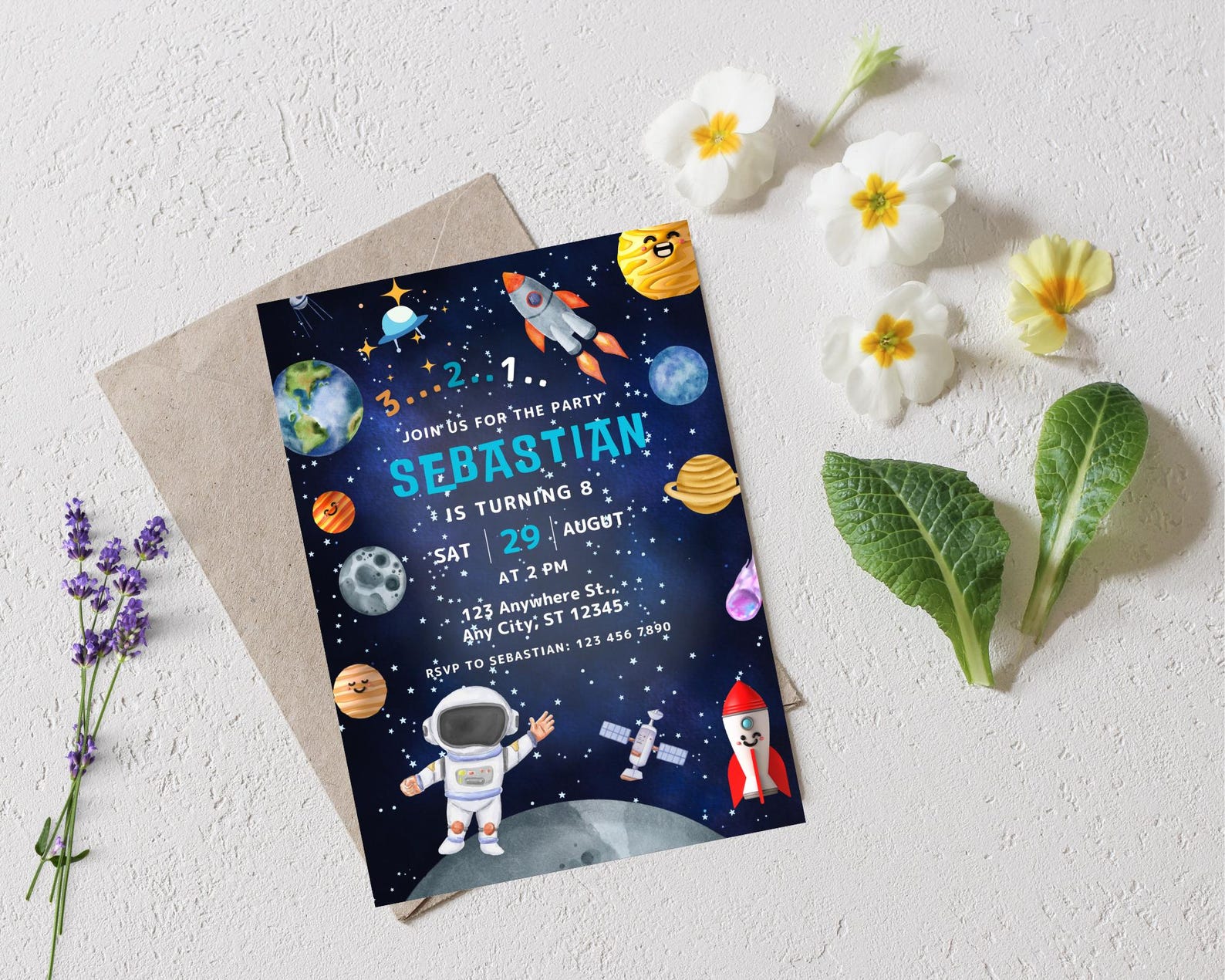 Editable Outer Space Birthday Invitation Template, Planets Rocket Ship ...