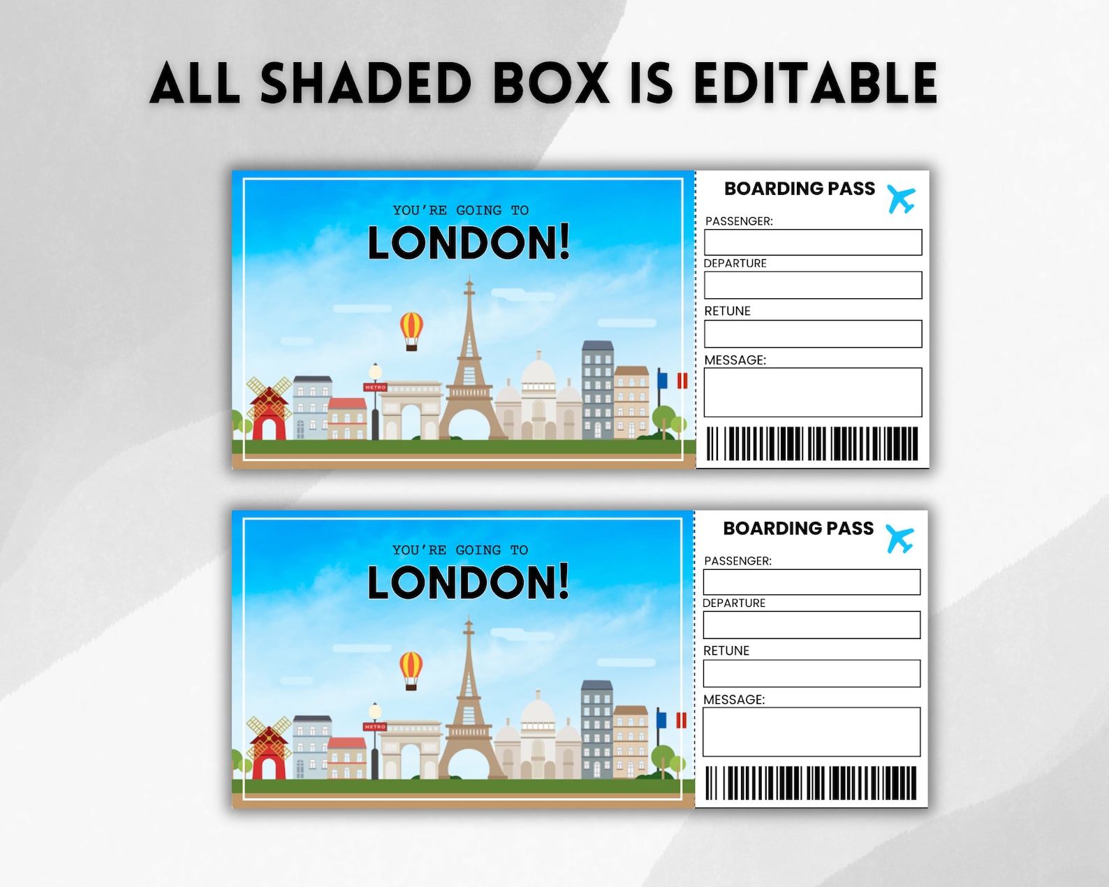 Printable London Boarding Pass Ticket, Surprise Boarding Pass Ticket ...
