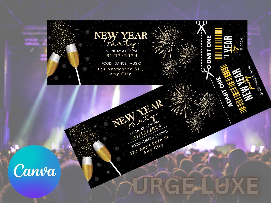 New Year Party Ticket, Editable New Year Ticket , Personalized Party ...