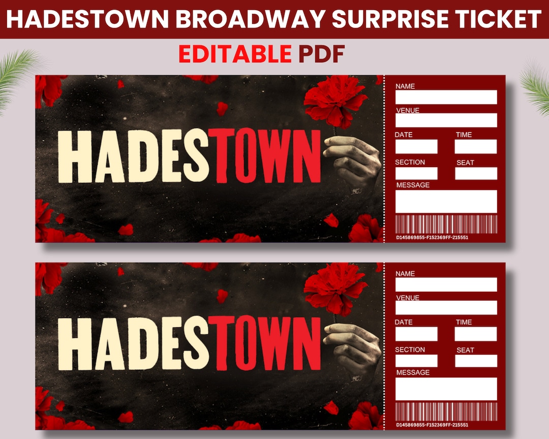 Editable Hadestown Broadway Surprise Ticket, Printable Concert Ticket, Musical Ticket, Theatre ...
