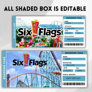 Printable Six Flags Surprise Ticket: Editable Boarding Pass (PDF) - Etsy