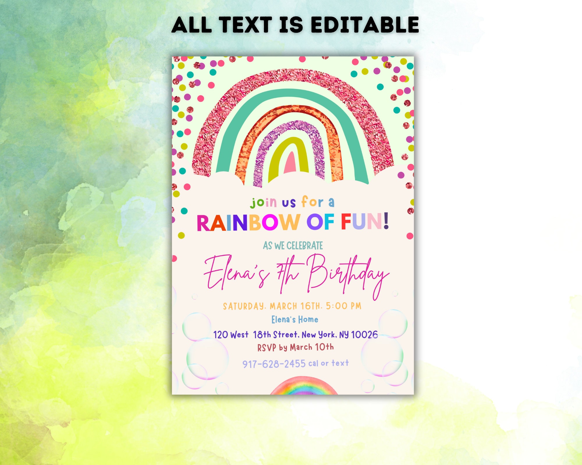 Editable Rainbow Birthday Invitation, Girls Rainbow Party, Surprise ...