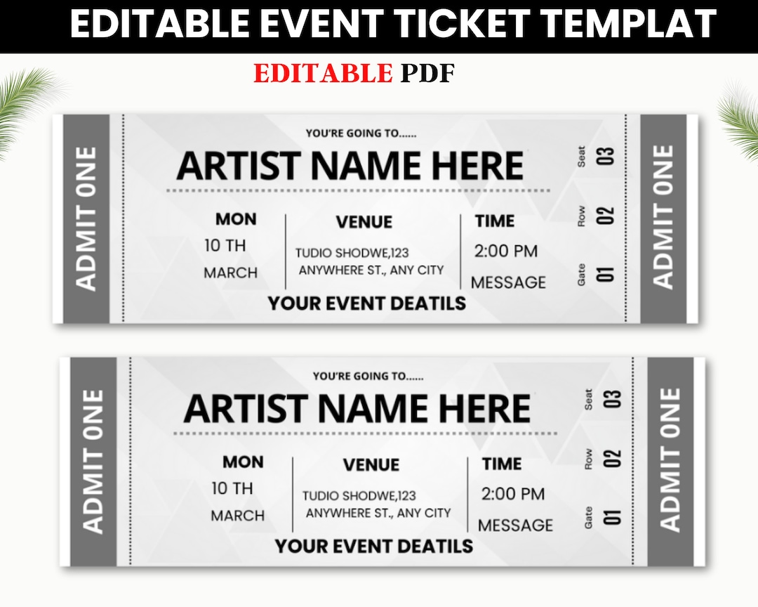 Editable Event Ticket Template, Event Tickets, Printable Event Ticket ...